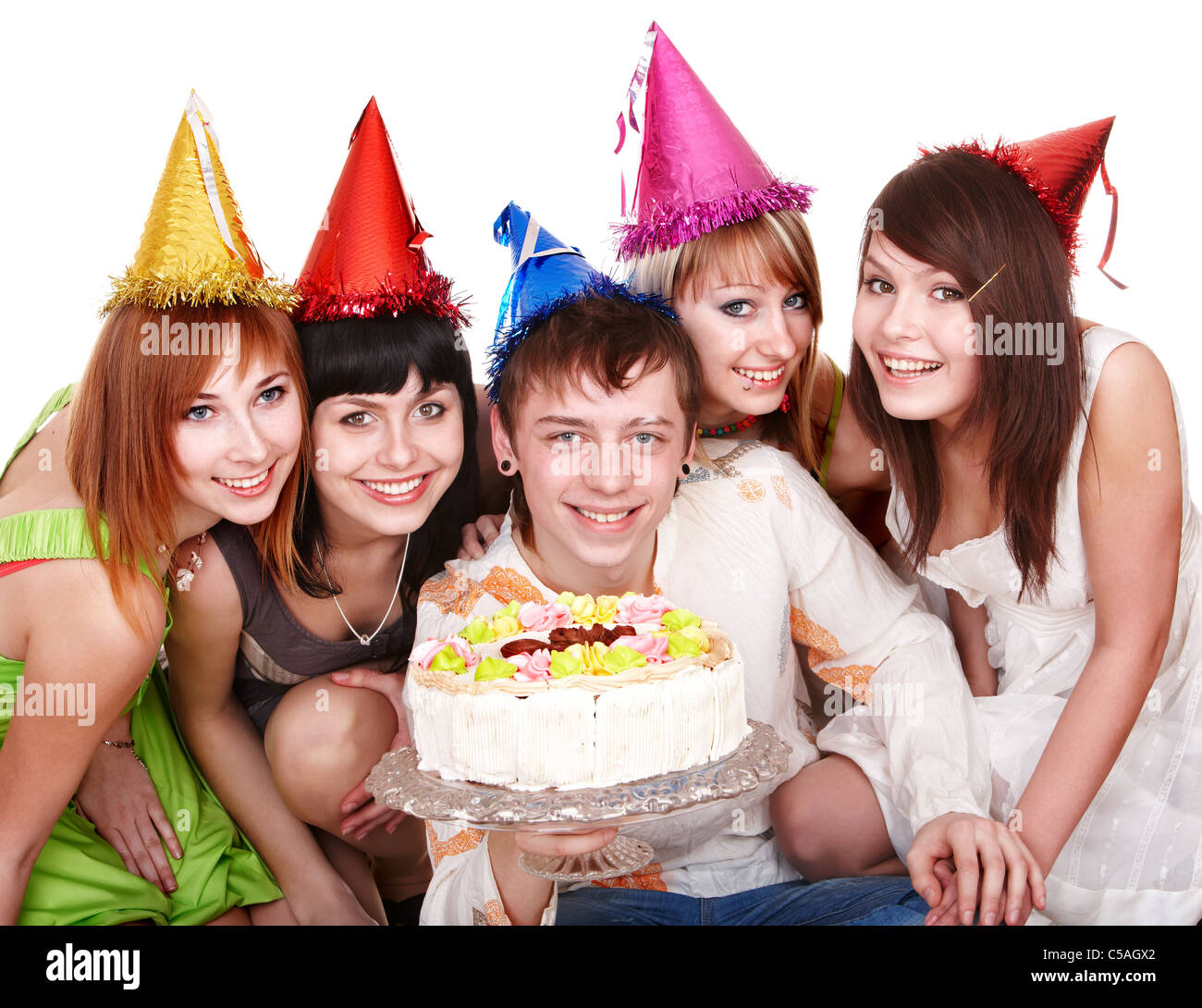 Group people eating cake Stock Photo - Alamy