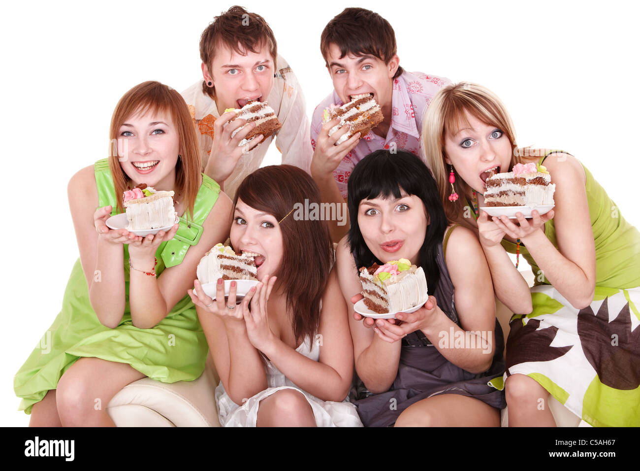 Group people eating cake Stock Photo - Alamy