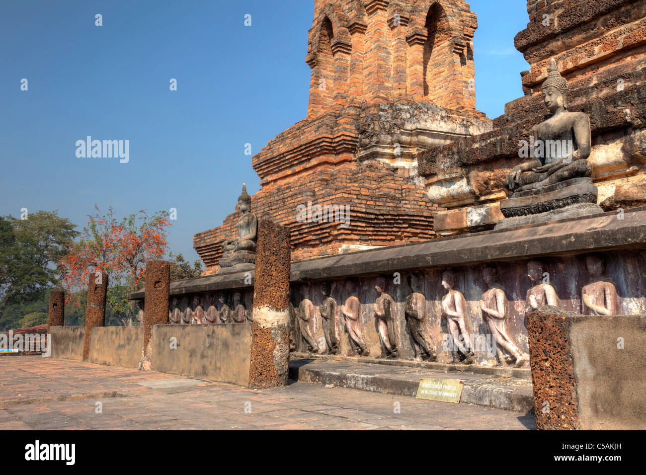 Bas Relief of Buddhist Monks Praying, Wat Mahathat, Sukhothai, Thailand ...
