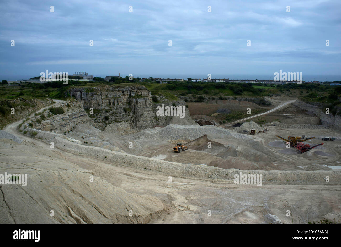A working quarry quarrying portland stone in Portland, Dorset, UK Stock ...