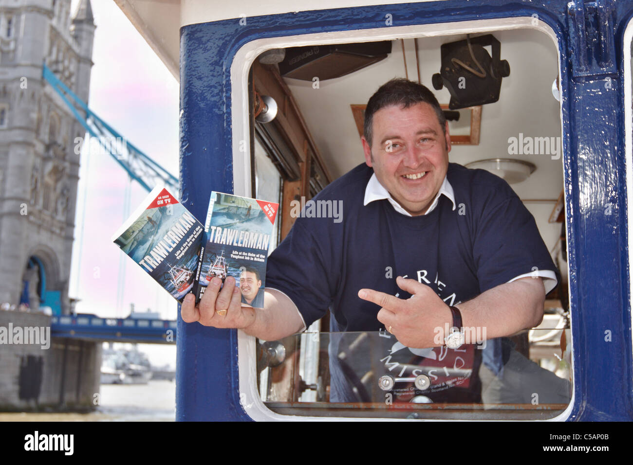 Jimmy Buchan, from the Trawlerman TV programme, on his fishing trawler, Amity II, to mark the ...