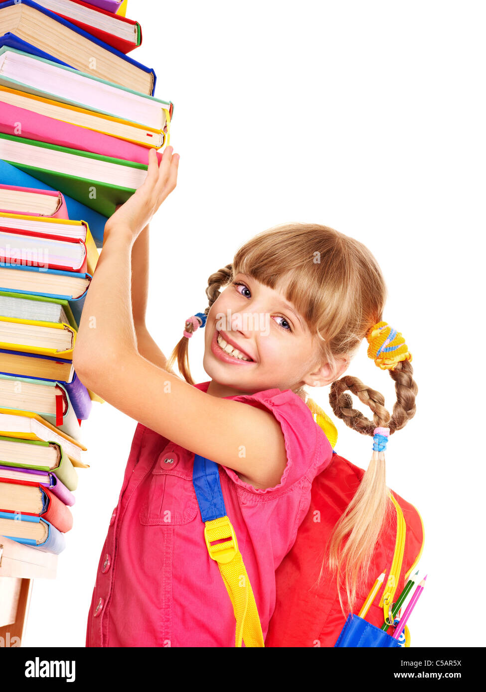 Child reading open book on table Stock Photo - Alamy