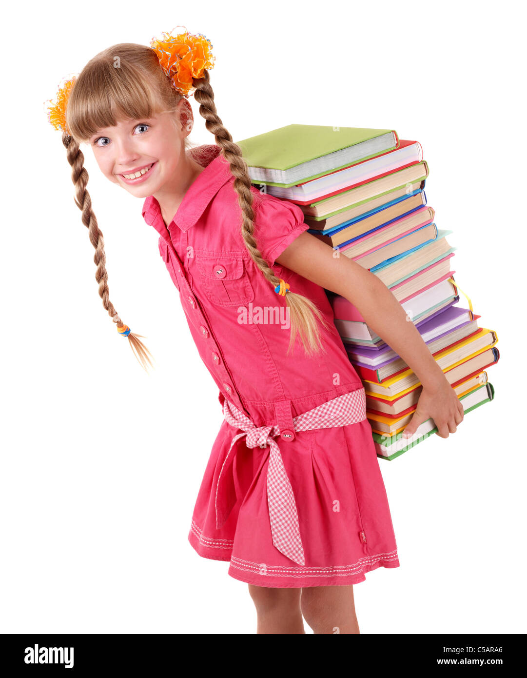 Child reading open book on table Stock Photo - Alamy