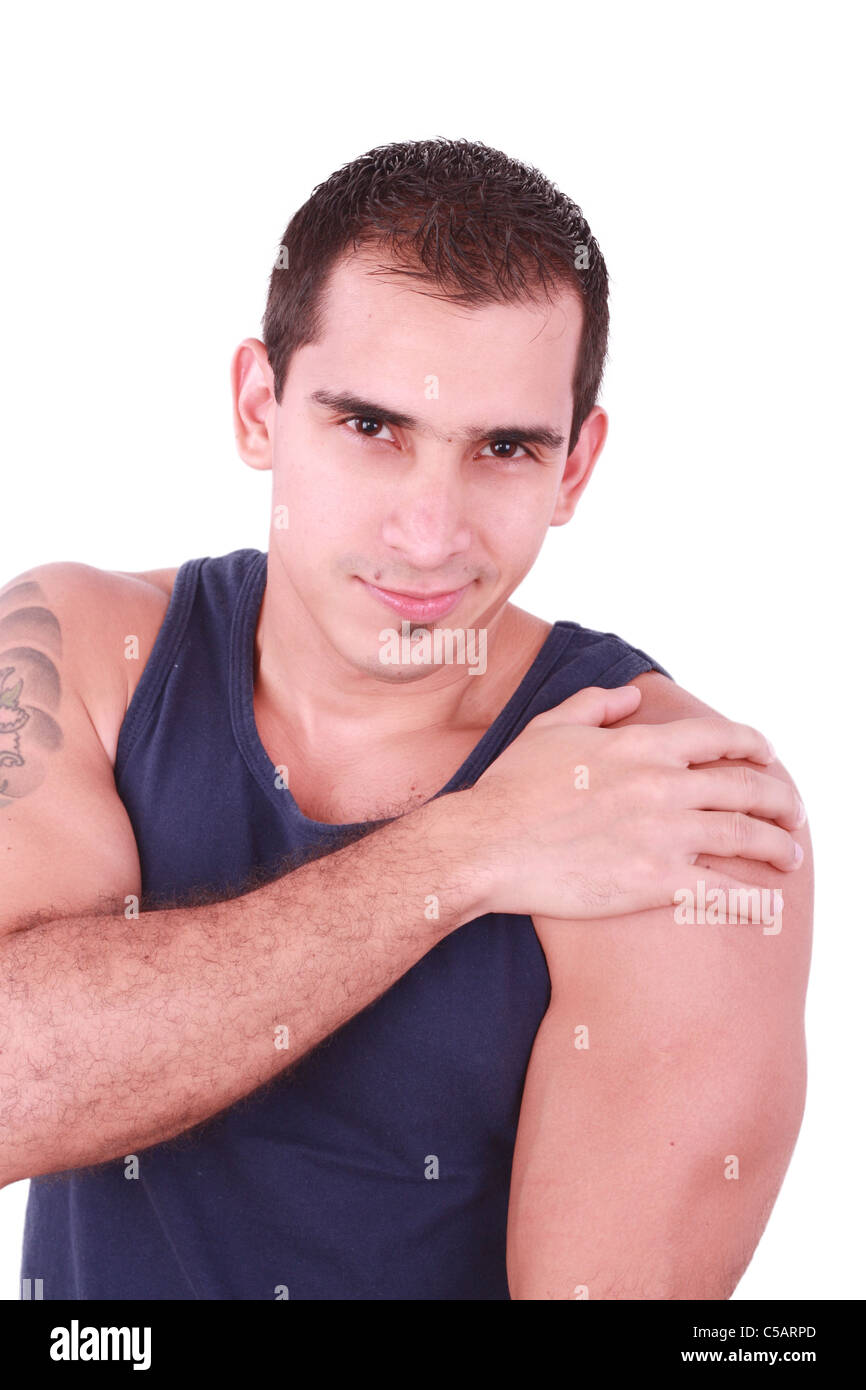 Smiling young strong man. Isolated over white background Stock Photo ...