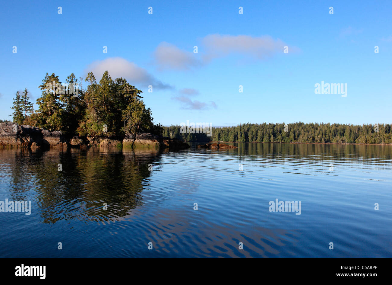 Calm waters of barkley sound in the broken island group on a summer ...