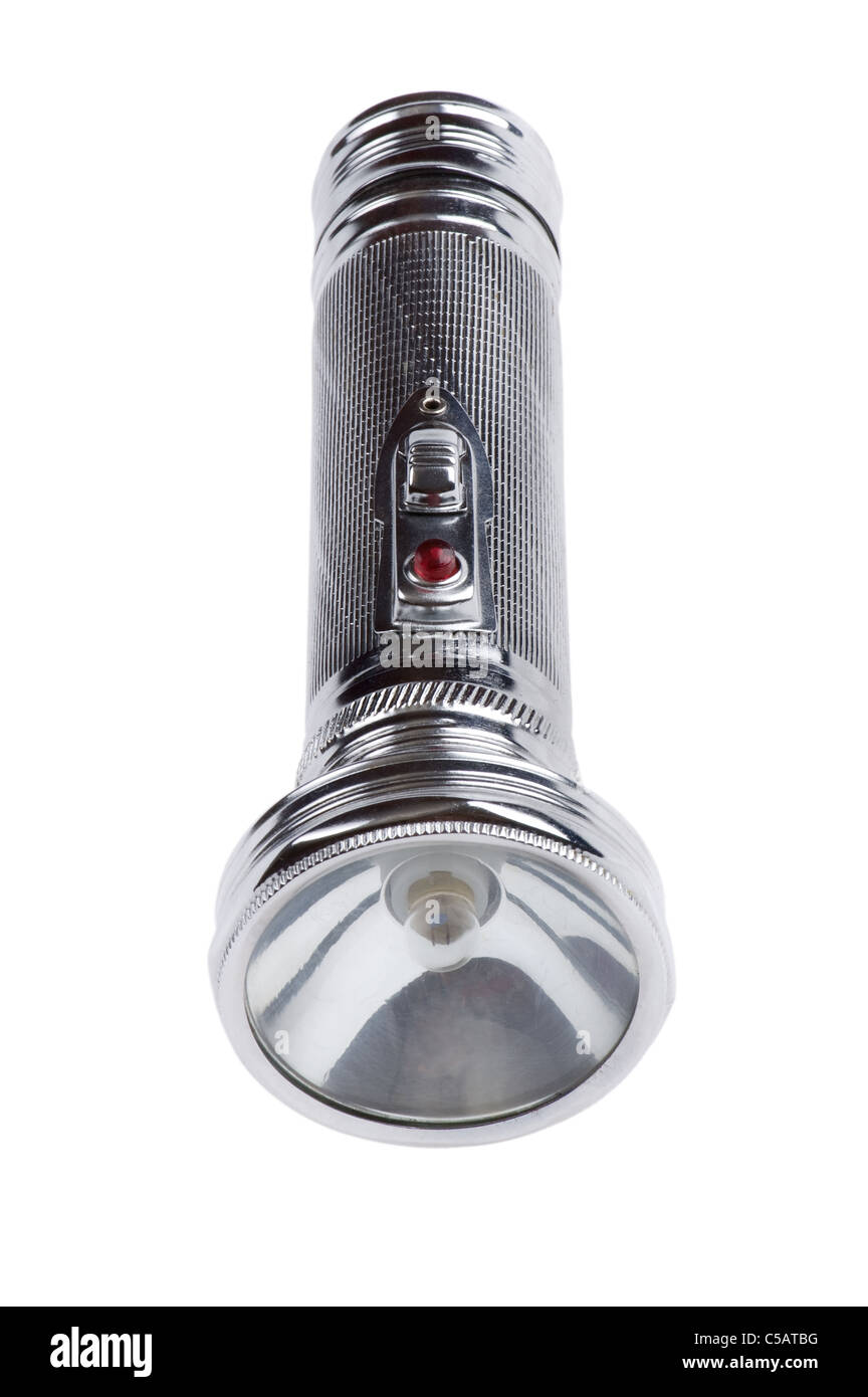 object on white - metal flashlight close up Stock Photo - Alamy