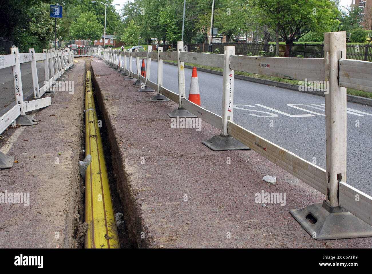 newly laid gas pipes in roadworks in Camberwell, London, England Stock ...