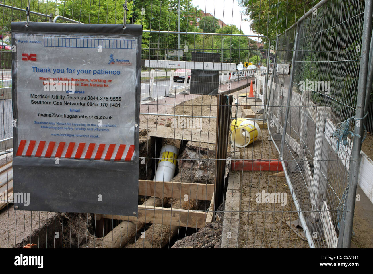 Roadworks caused by renewing gas pipes in Camberwell, London, England ...
