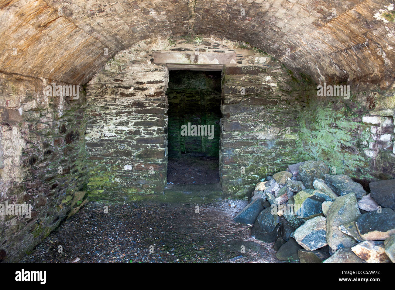 Disused stone building forming part of Fishguard Fort, defending the ...