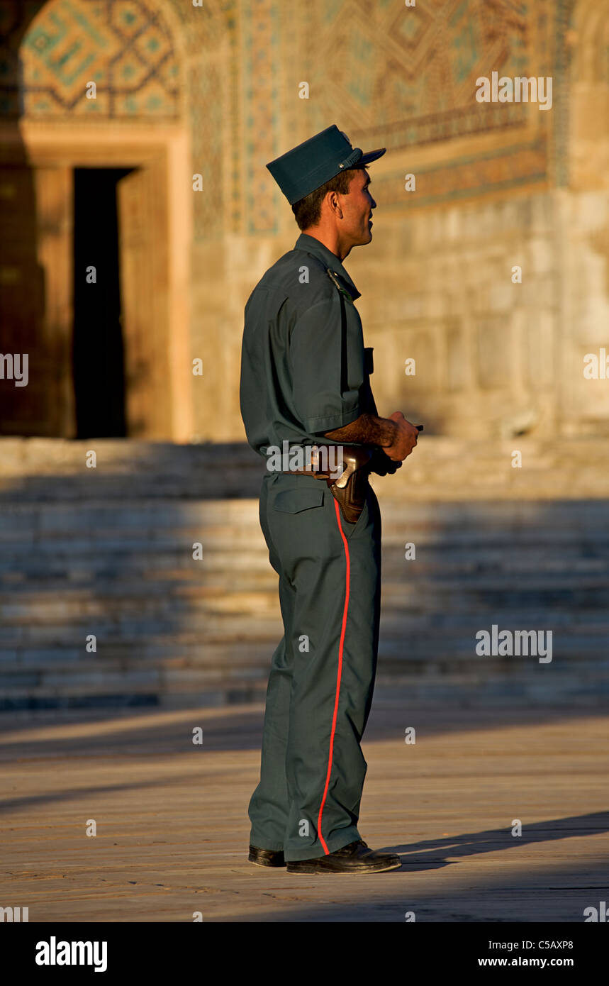 Uzbeki Policeman / guard, Registan Square, Samarkand, Uzbekistan Stock ...