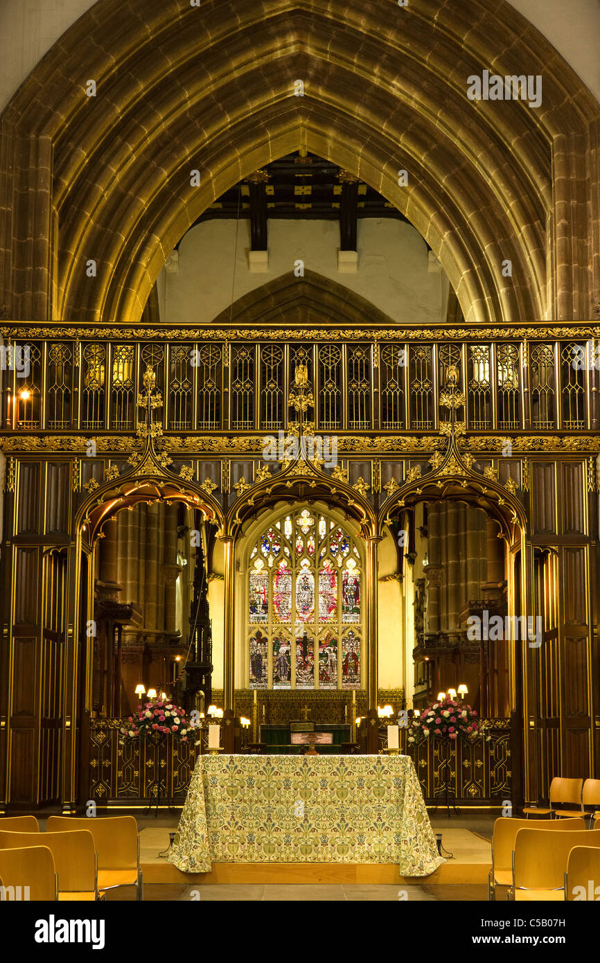 Ornate carved and gold gilded wooden chancel screen, Leicester ...