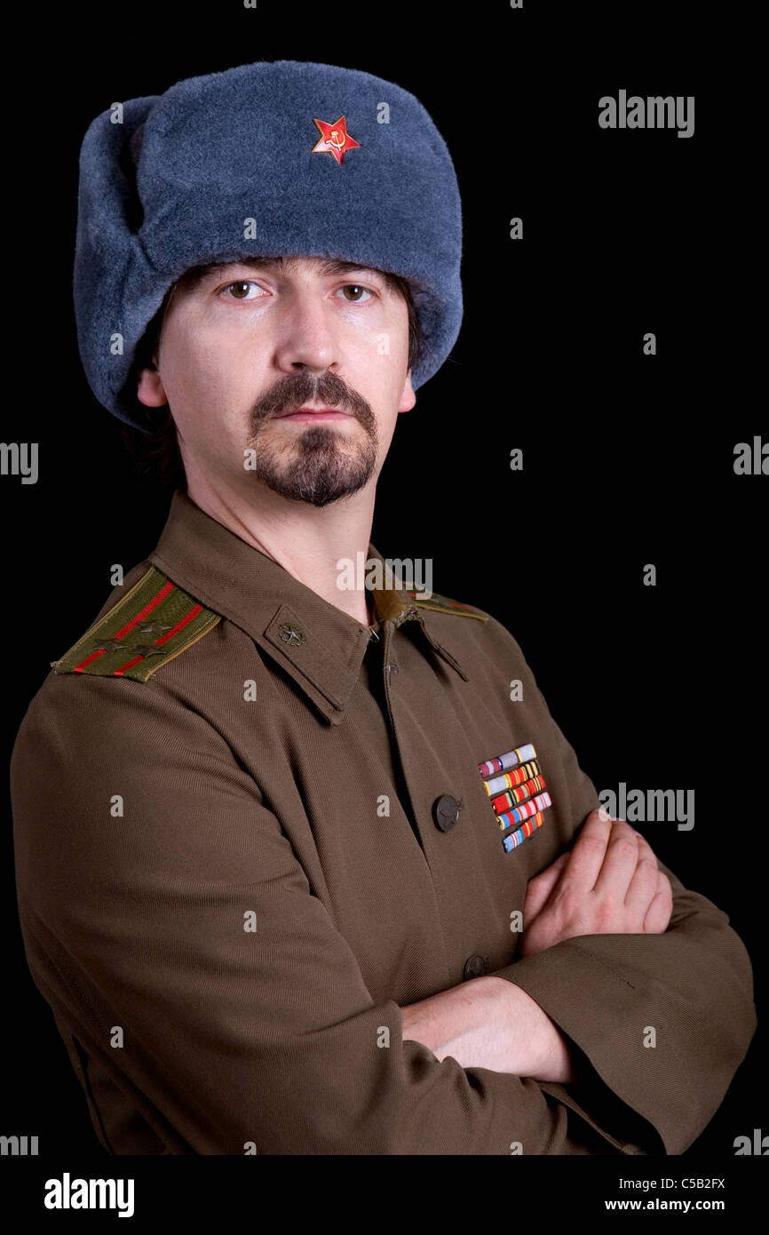young man dressed as russian military, studio Stock Photo - Alamy