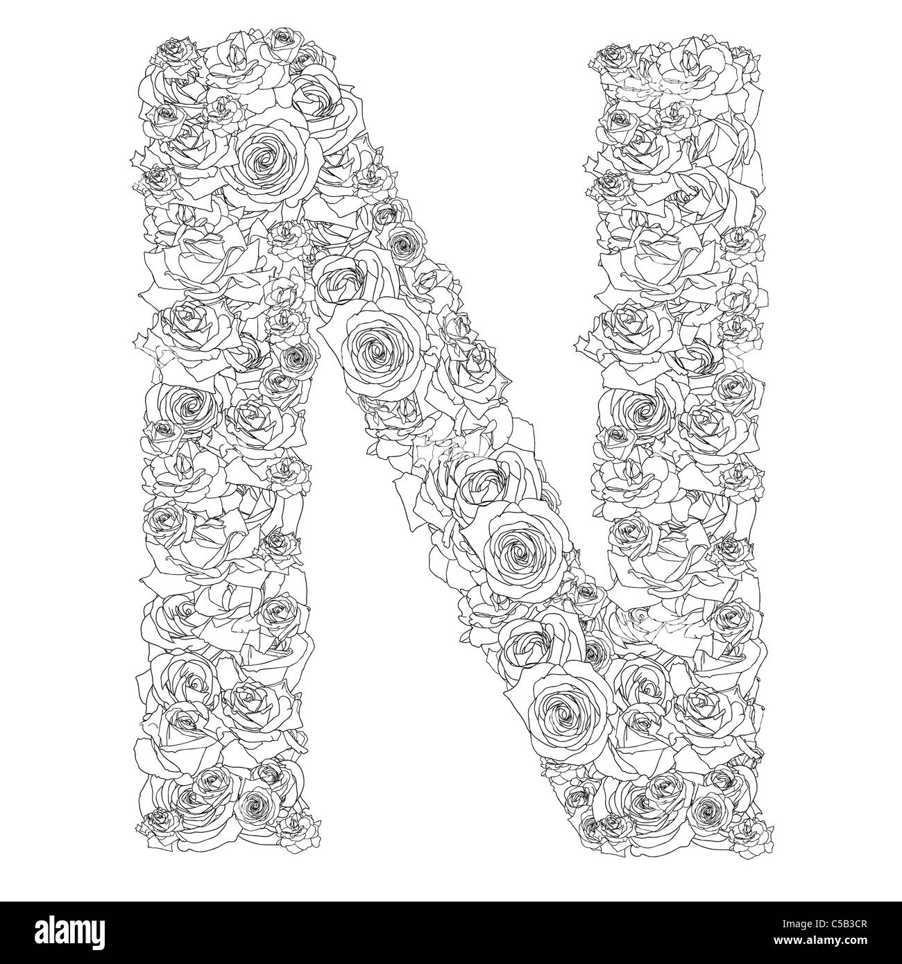Flower alphabet of red roses, characters N Stock Photo - Alamy