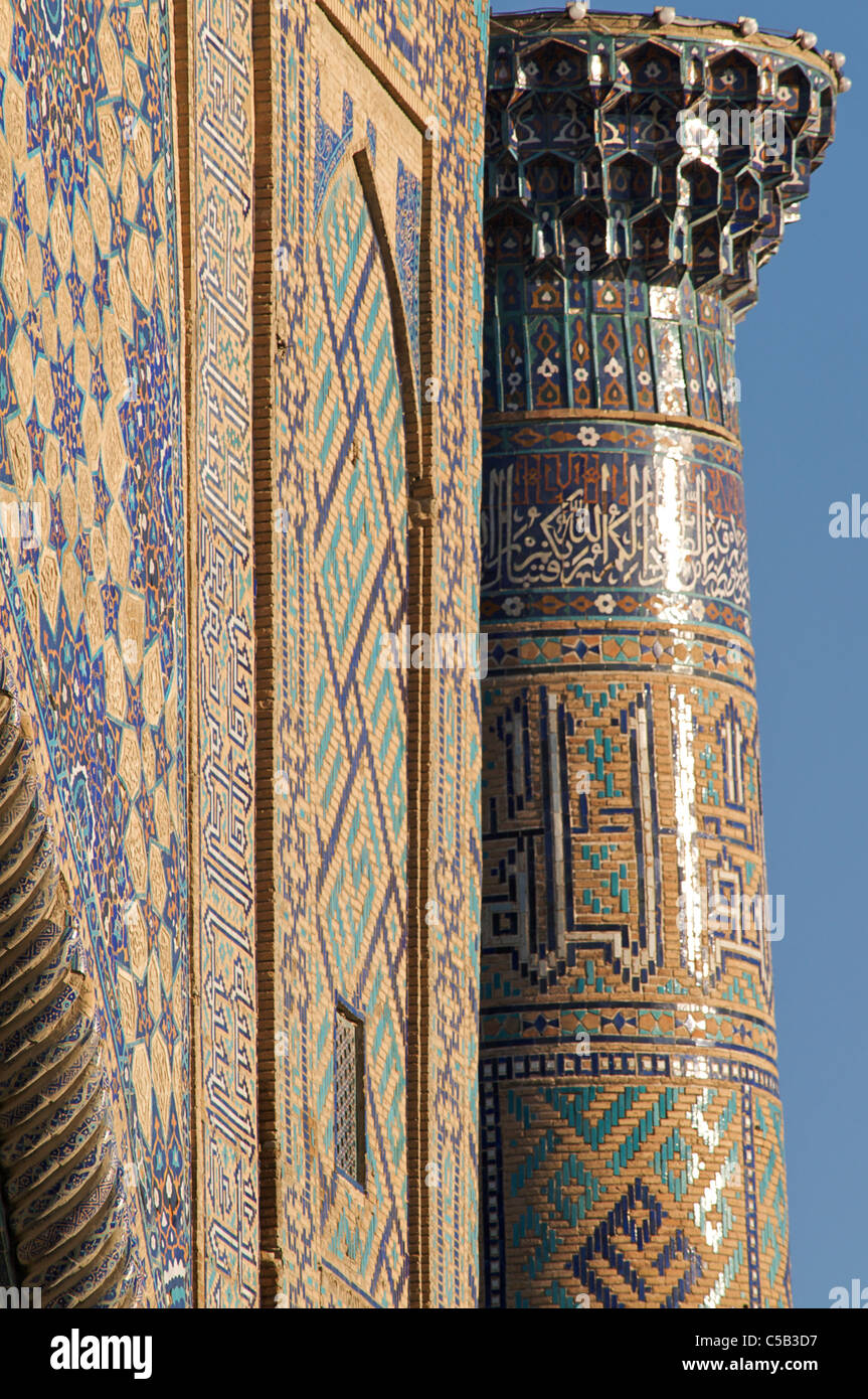 Detail of Timurid tiling, Ulughbek Madrassa, the Registan Samarkand ...