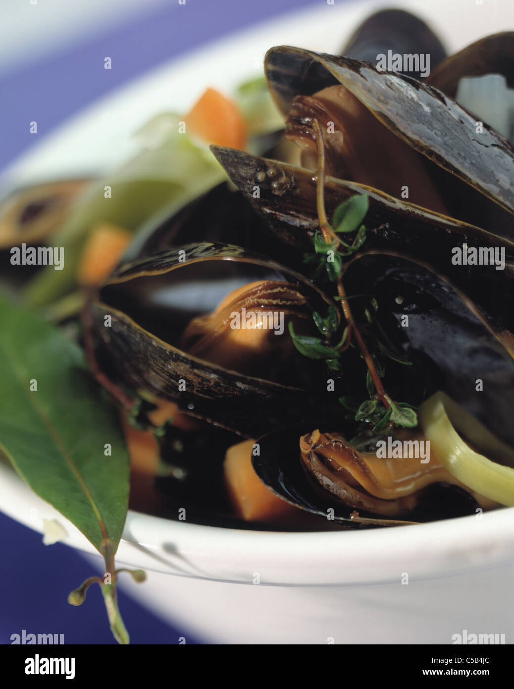 Blue mussels with fresh thyme Stock Photo - Alamy