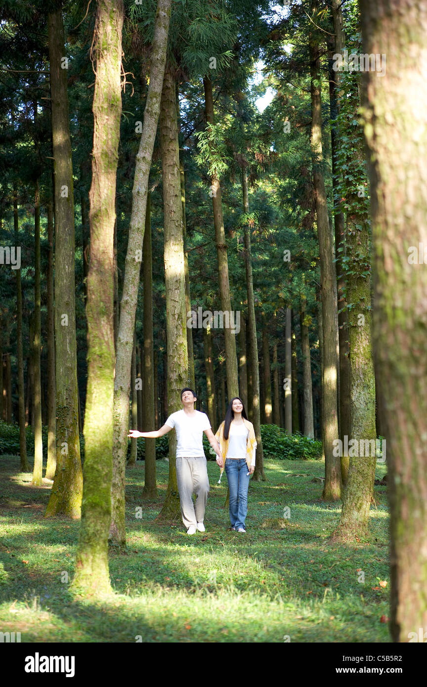 Couple Holding hands walking in forest Stock Photo - Alamy