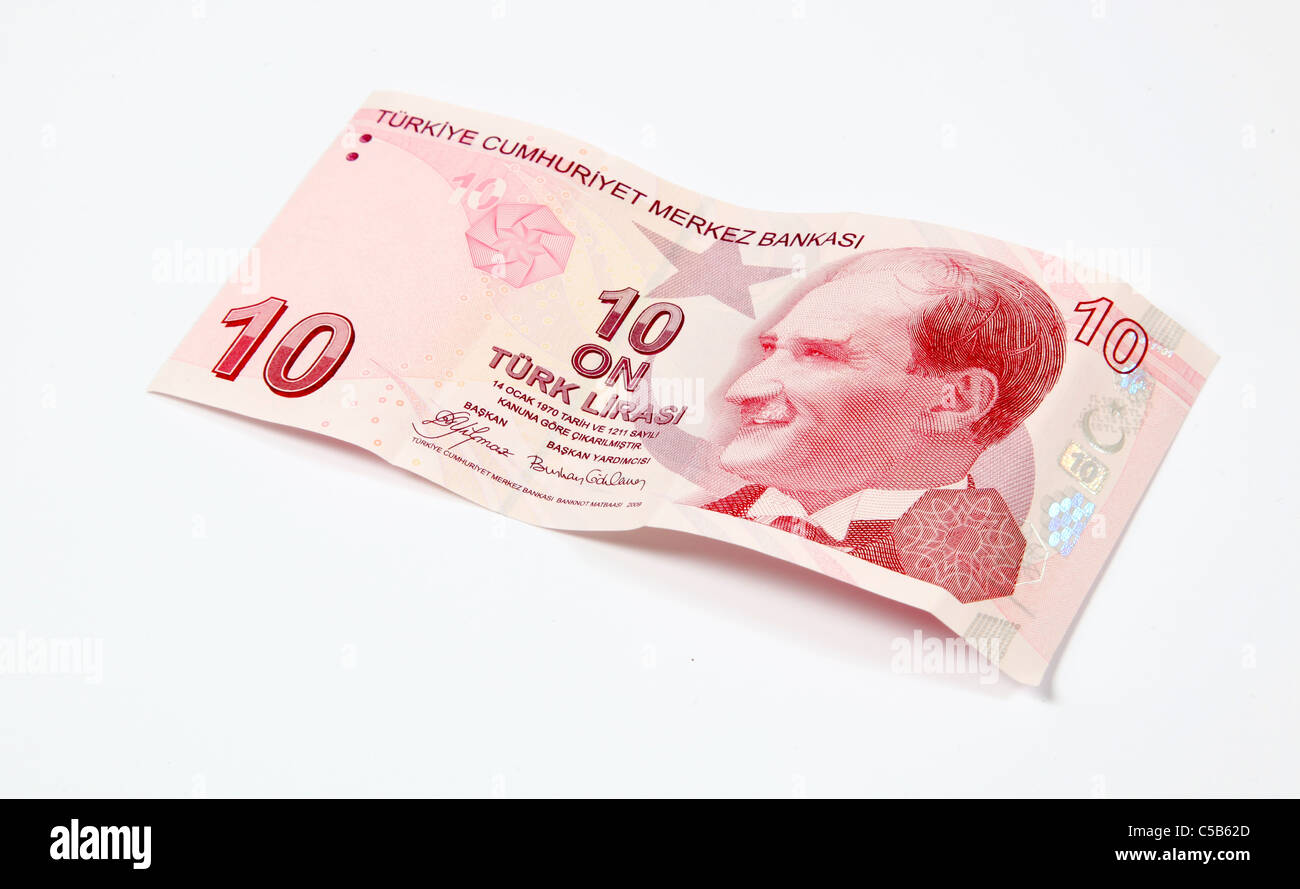 Ten Turkish Lira note -cut out on white Stock Photo - Alamy