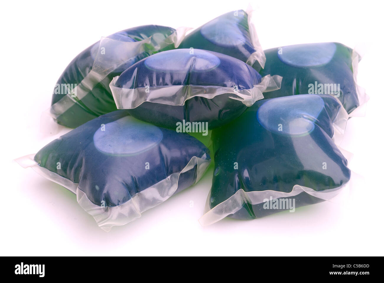 Gel capsules for washing machine isolated on white background Stock ...