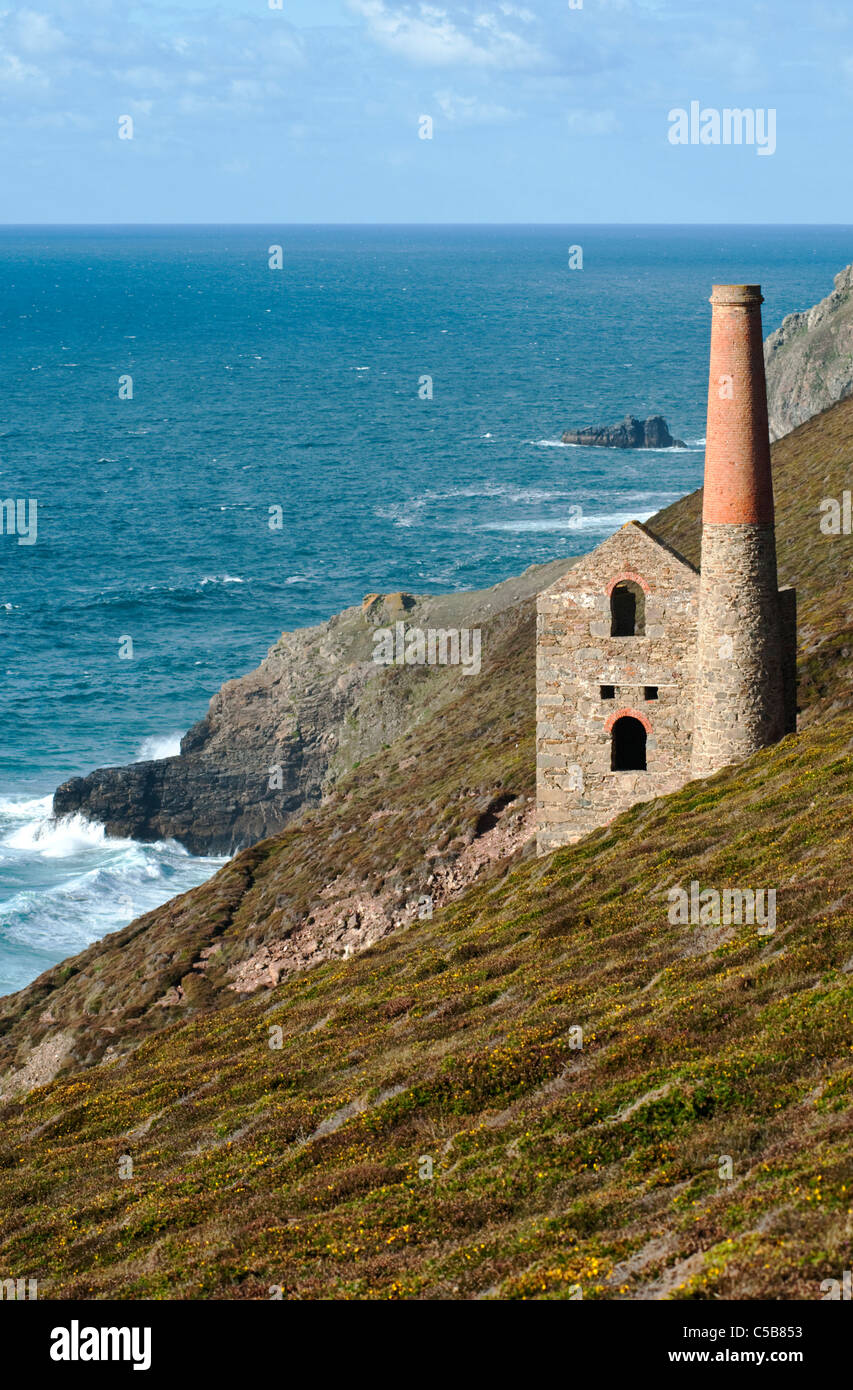 Old tin mine at Chapel Porth on the north coast of Cornwall, England ...