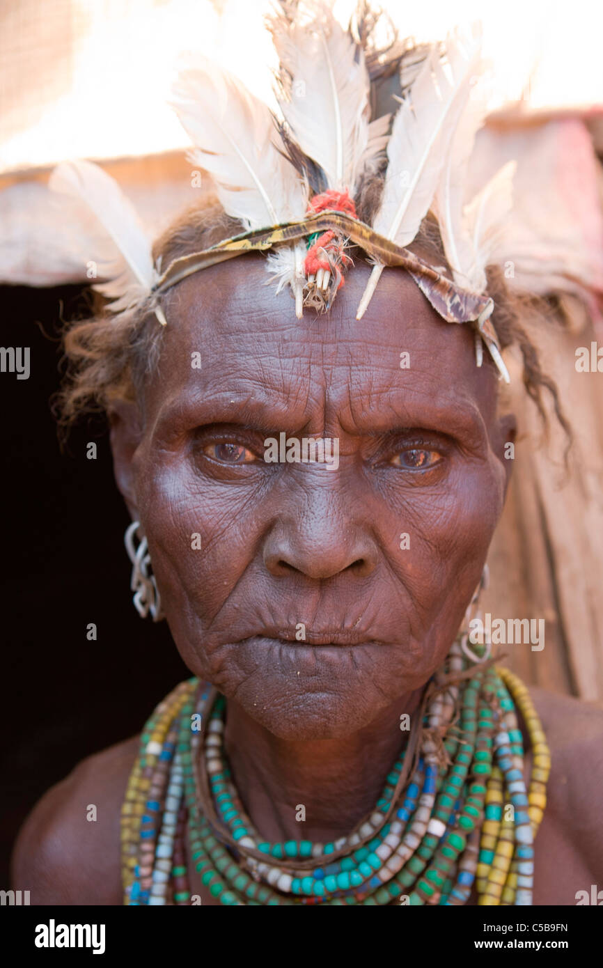 Portrait of a Galeb tribeswoman at a village in the Lower Omo Valley ...