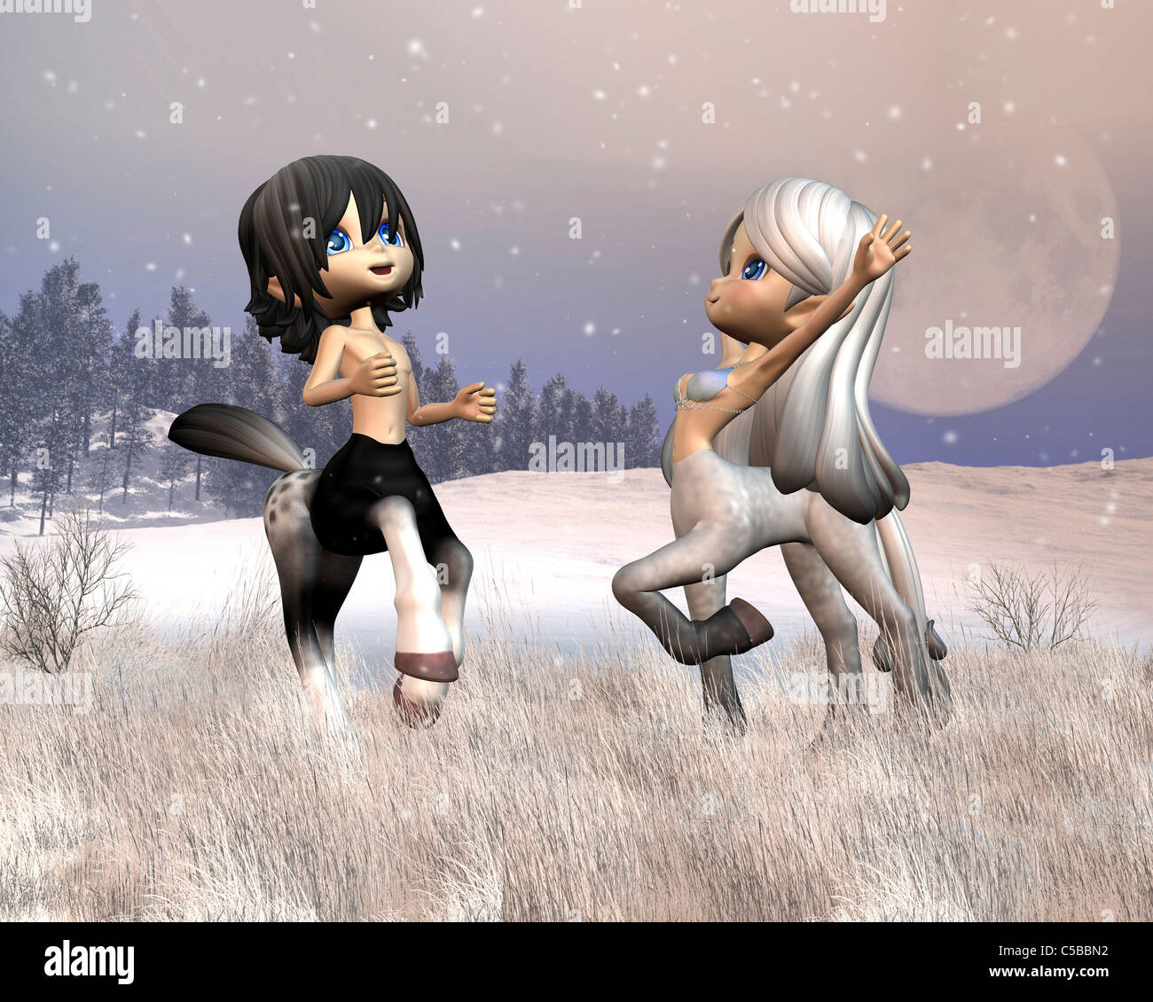 Cute Toon Centaurs playing in the snow Stock Photo - Alamy