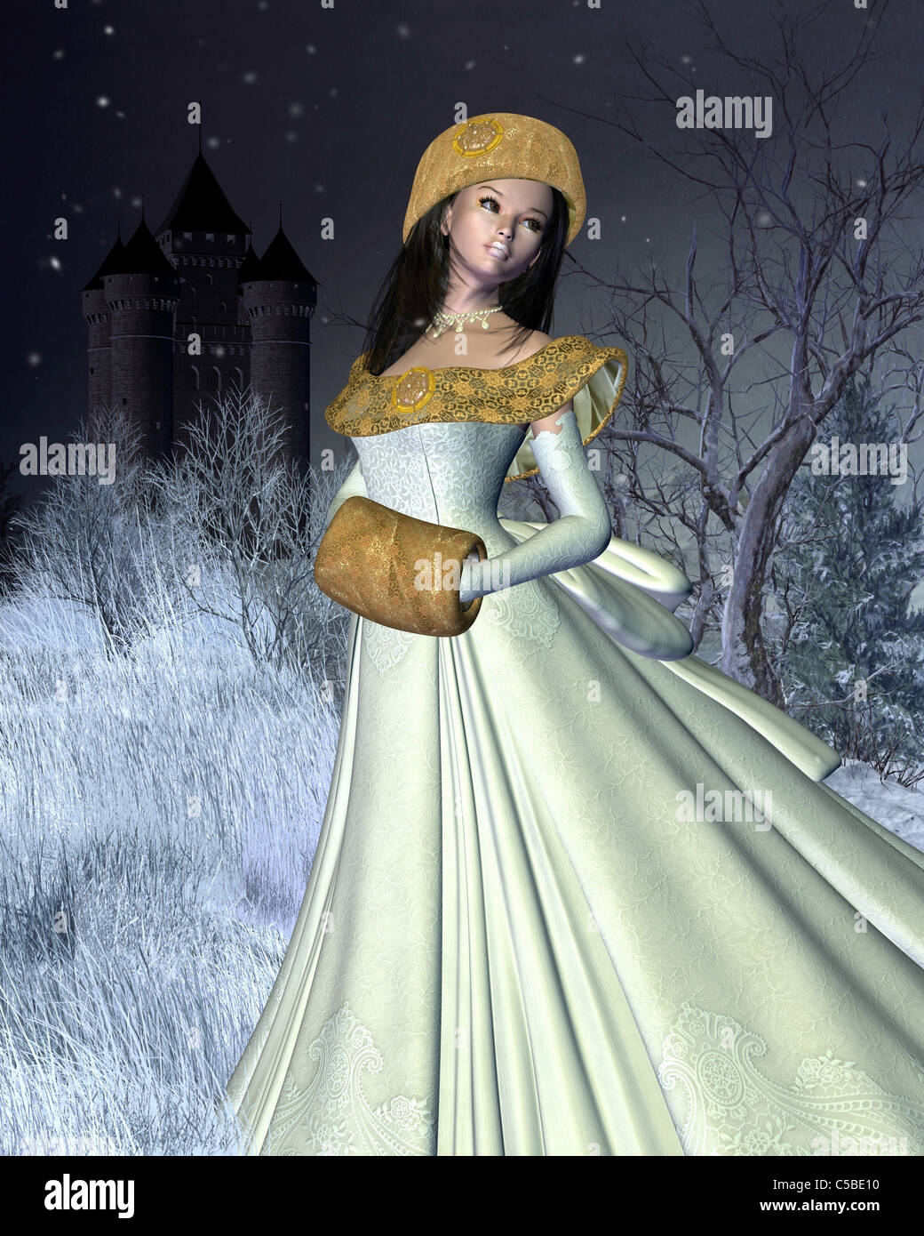 Snow Princess and Fairytale Castle Stock Photo - Alamy