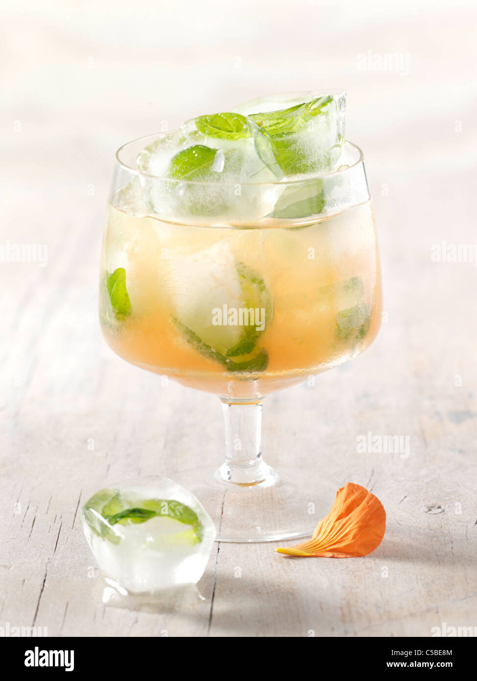 Tomato cocktail with basil ice cubes Stock Photo - Alamy