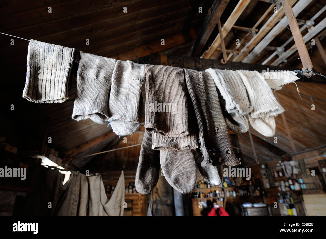Historic artifact socks at Shackleton's Hut Cape Royds Antarctica Stock ...
