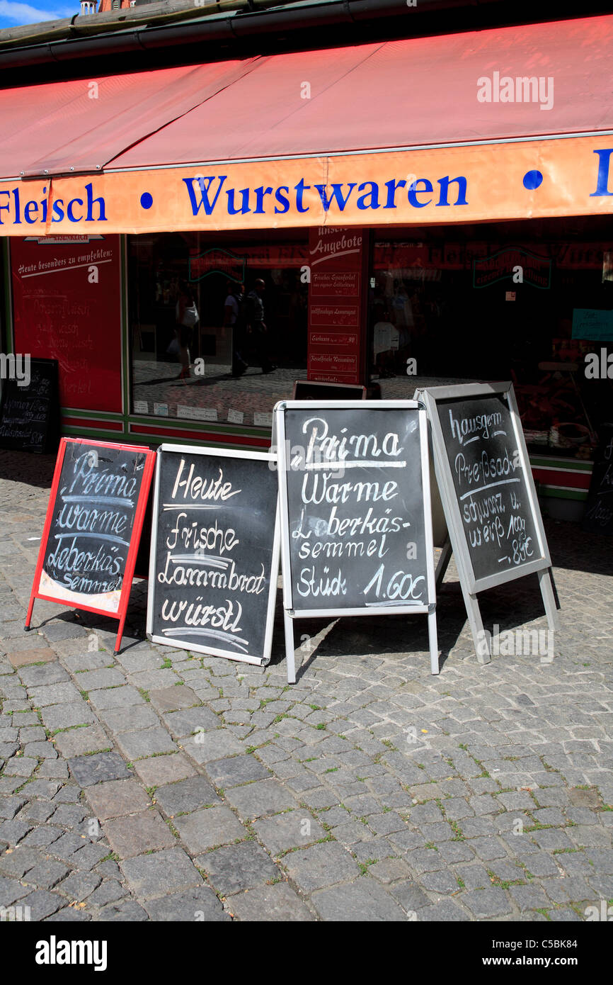 signboards infront of butcher shop at viktualienmarket munich bavaria ...