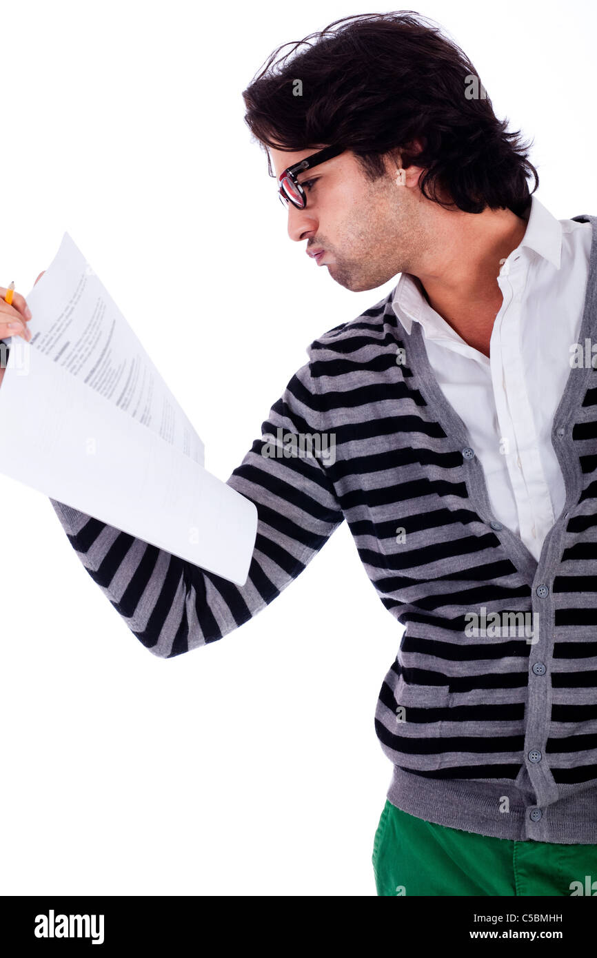 student reading a book side view in isolated white background Stock ...