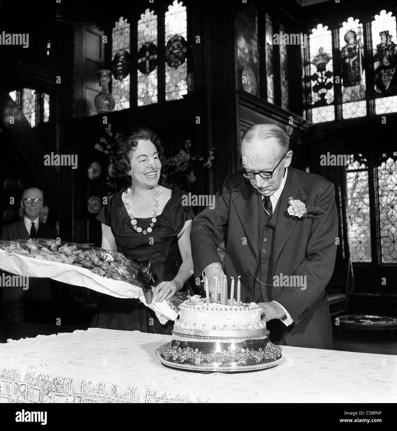 Sir Geoffrey Mander celebrating his 80th birthday with Lady Rosalind ...