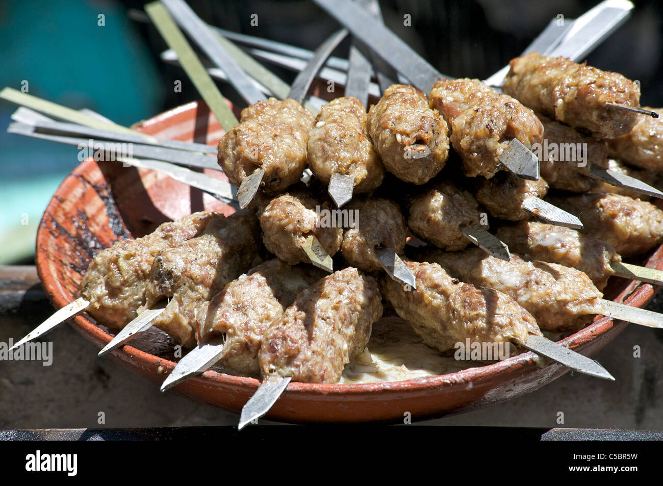 Urgut market, Samarkand, Uzbekistan. Skewered kebab. Lamb Shashlik ...