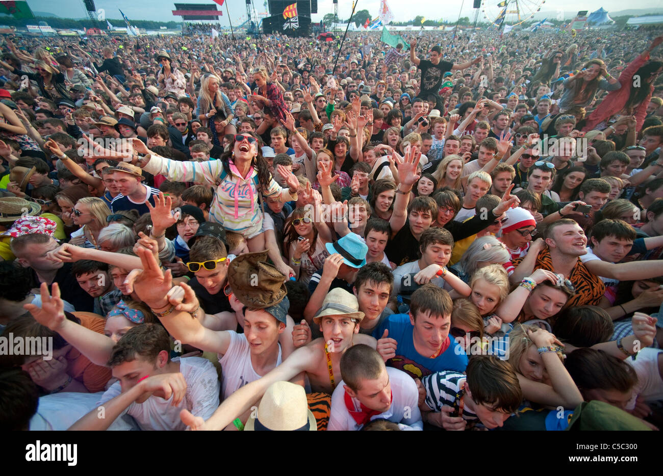 General view of fans at the main stage at the T in the park festival ...