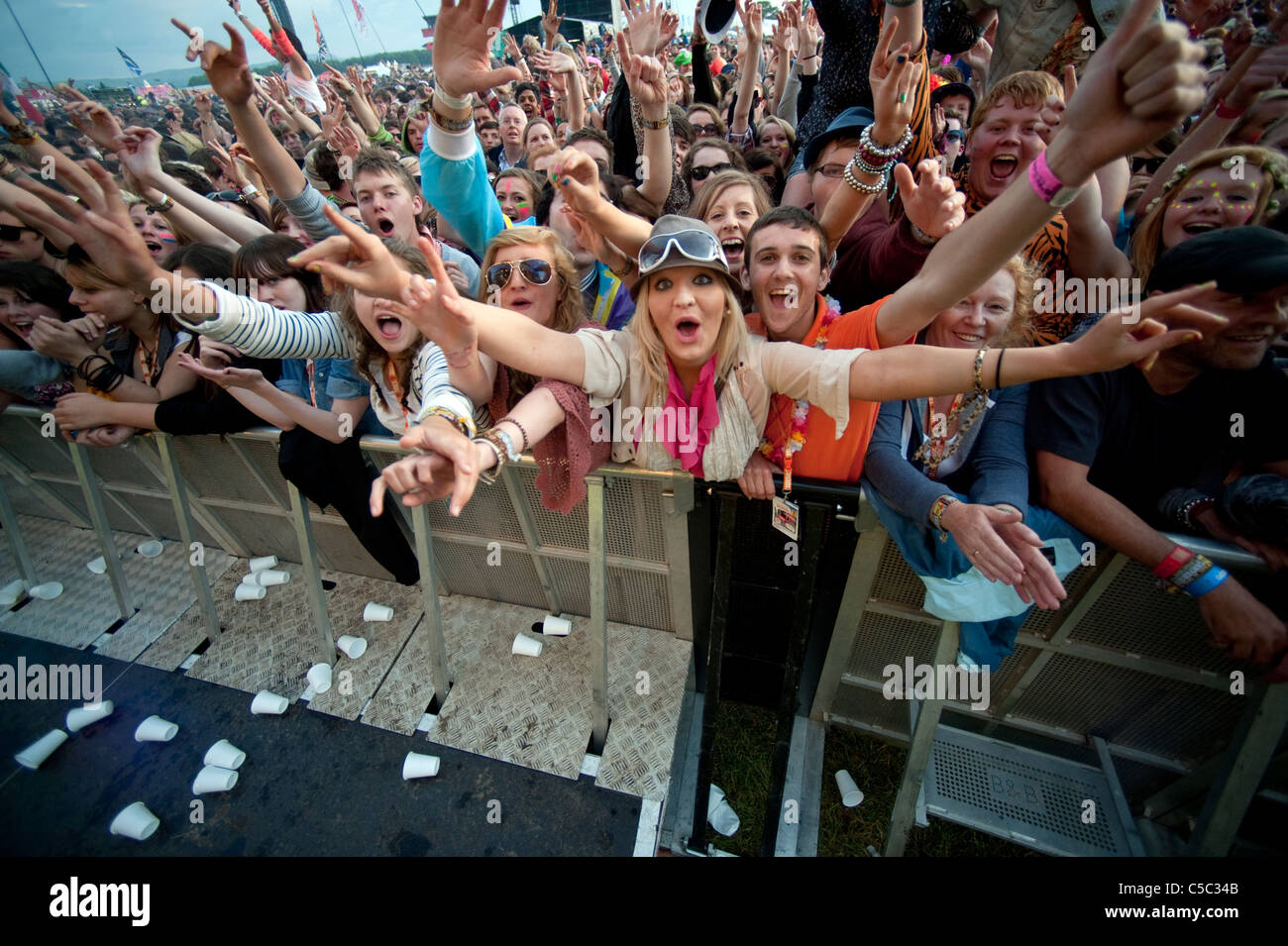 General view of fans at the main stage at the T in the park festival ...