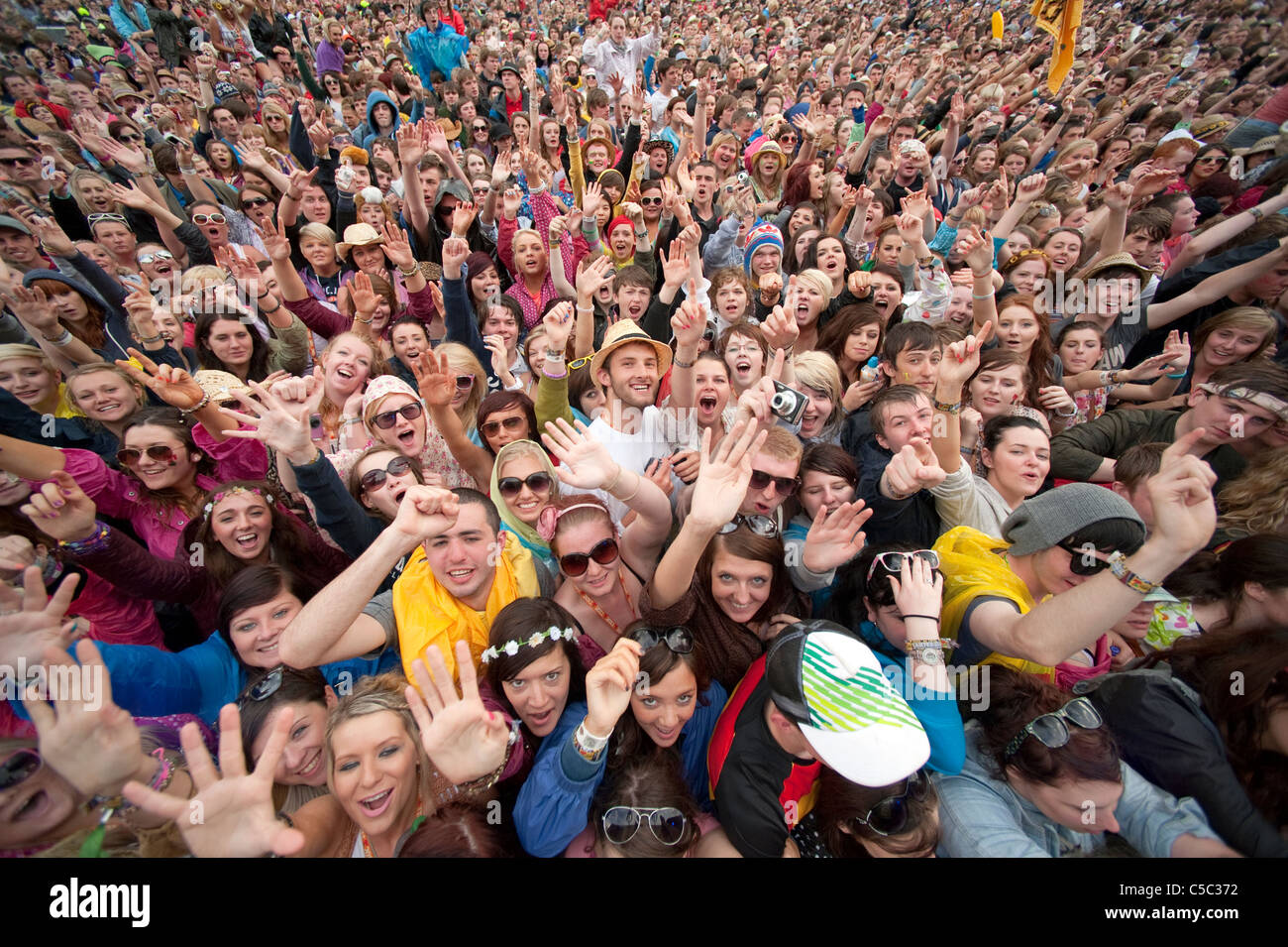 General view of fans at the main stage at the T in the park festival ...