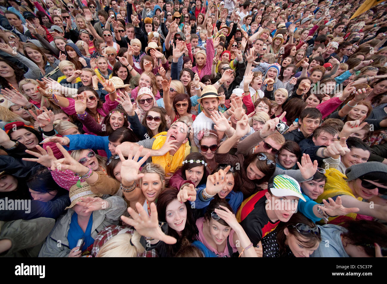 General view of fans at the main stage at the T in the park festival ...