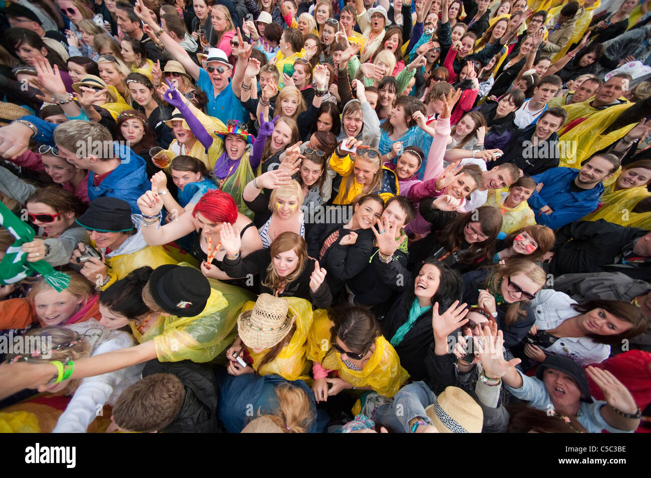 General view of fans at the main stage at the T in the park festival ...