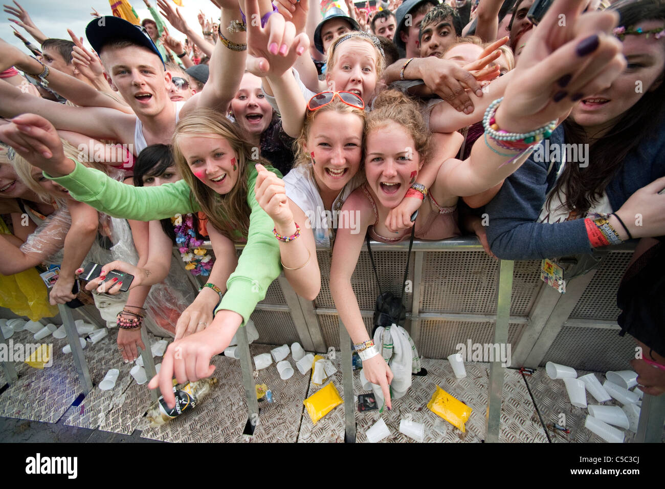 General view of fans at the main stage at the T in the park festival ...