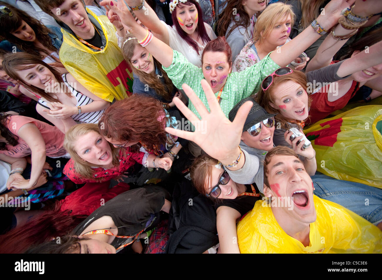 General view of fans at the main stage at the T in the park festival ...