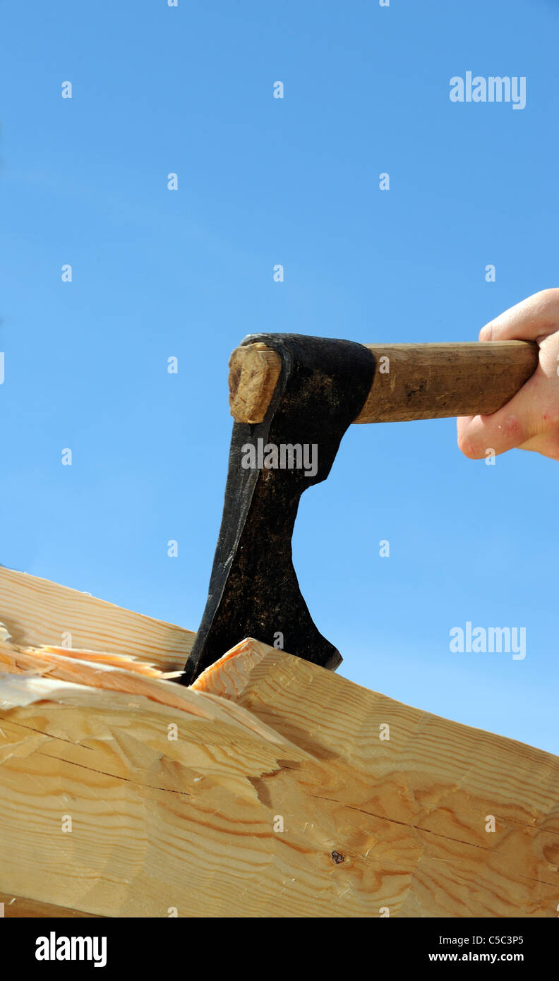 Close up hand cutting wood ax hi-res stock photography and images - Alamy