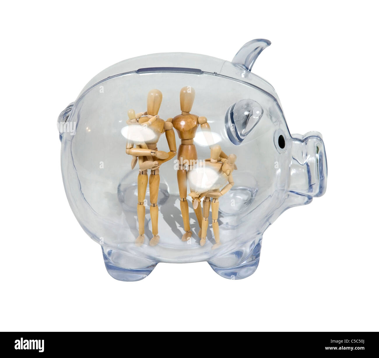 Family savings shown by a piggy bank in profile with a family inside ...