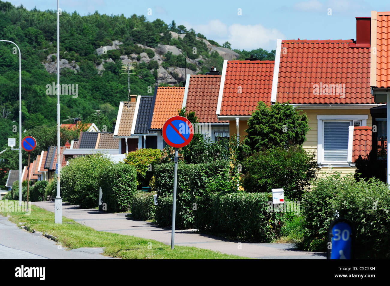 Side view of plants outside row country houses Stock Photo - Alamy