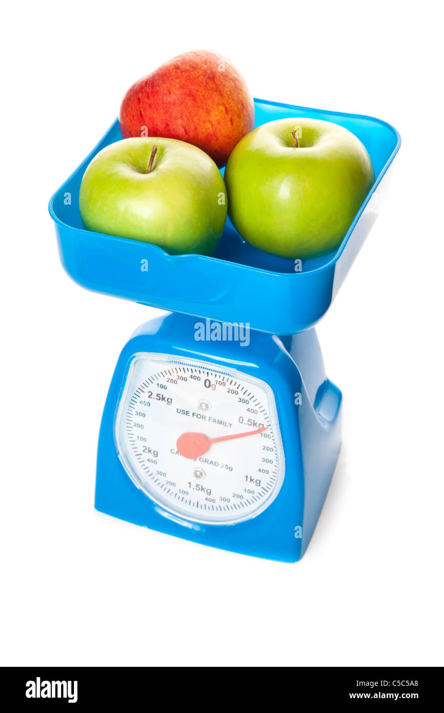 Picture of scale with apples isolated on white Stock Photo - Alamy