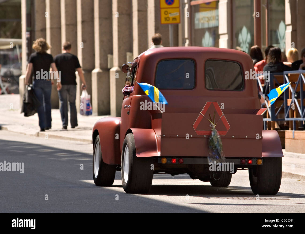 Rear shot of Swedish flags on EPA tractor on the street Stock Photo - Alamy