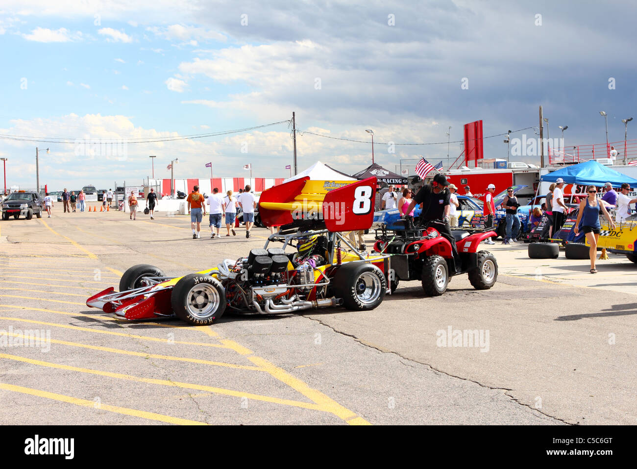 Denver, Colorado - Larry Lapoint is pulled out of his pit in his #8 ERA ...