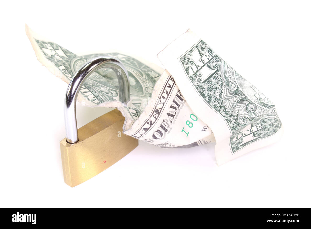 Lock with dollar bill on a white background Stock Photo - Alamy