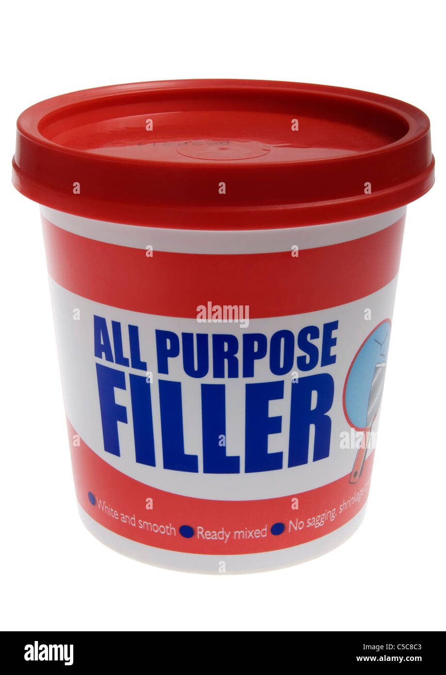 Tub of ready mixed all purpose filler on white background Stock Photo ...
