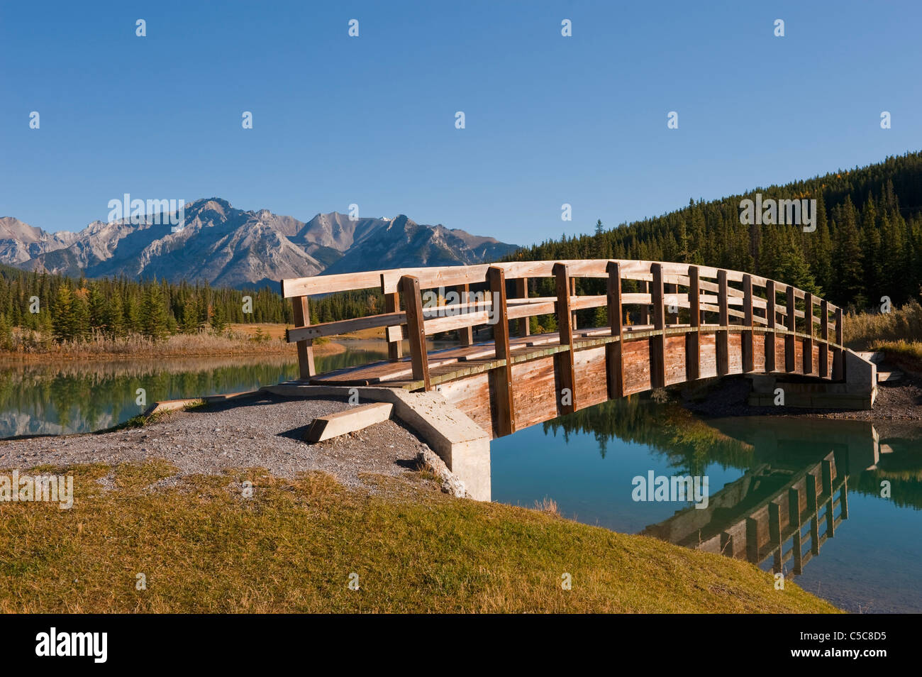 Footbridge At Cascade Ponds In Banff National Park; Banff, Alberta ...