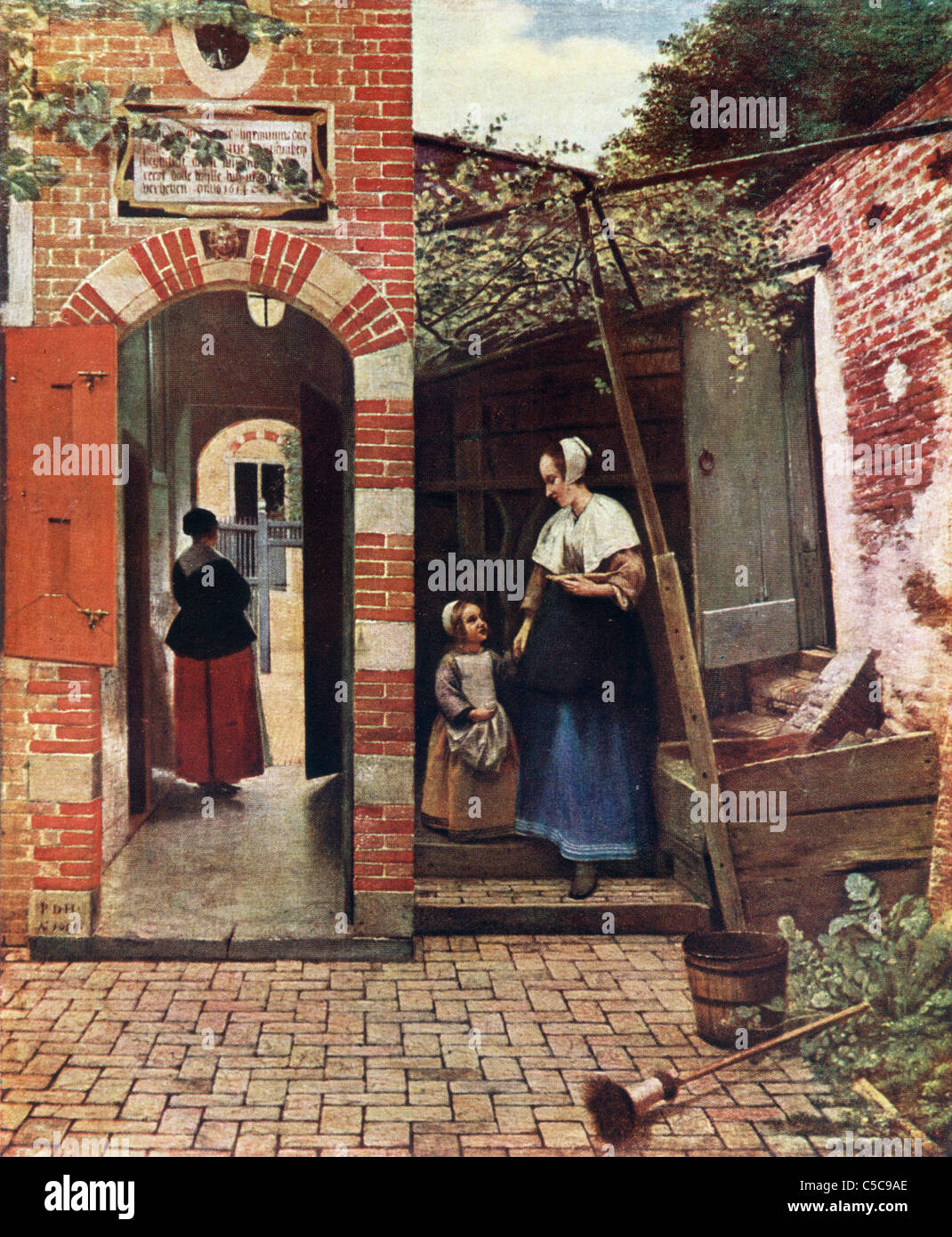 Painting by Pieter de Hooch, Late Dutch School; "Court of a Dutch House ...