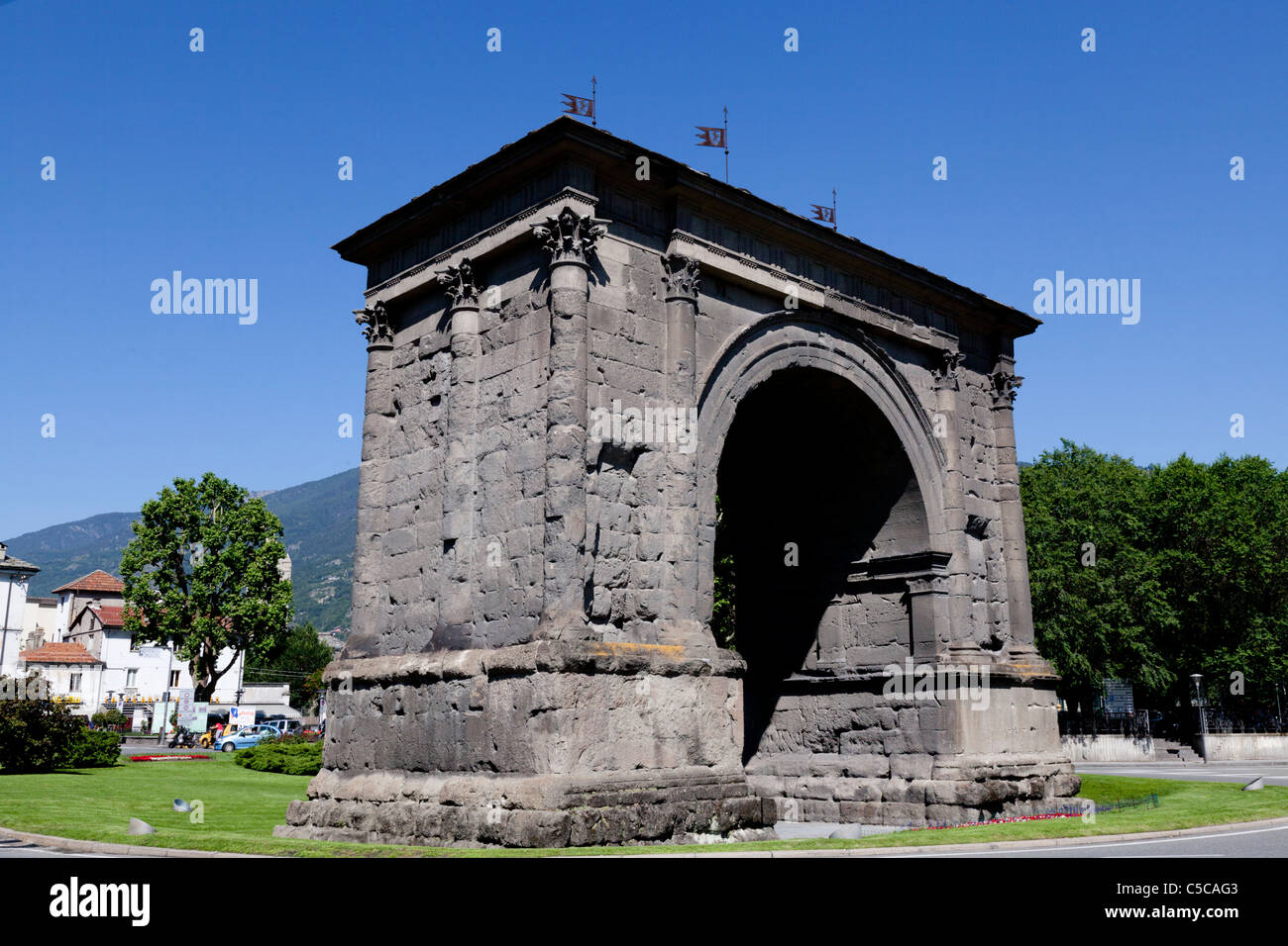 The triumphal Arch of Augustus (south-east side), in Aosta (Italy). L ...